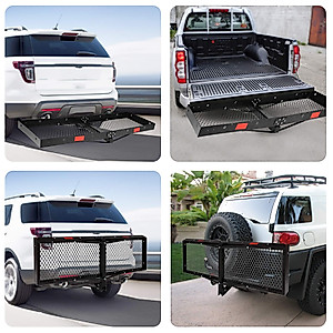 LUCKYERMORE 60x20x3 Heavy-Duty Tray Hitch Cargo Carrier with Cargo Net, 500lbs Capacity, Foldable Design, Easy Assembly, Universal Fit for SUVs, Trucks