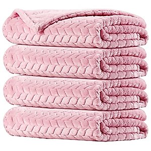 4 Pcs Baby Blanket Flannel, Cozy Throw Blanket for Newborn Infant Toddler Soft Warm Fleece Plush Sherpa Blanket Receiving Baby Blanket for Crib Stroller (Light Pink, 24 x 32 Inch)