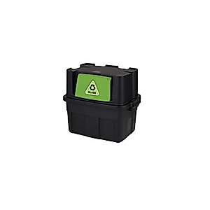Rubbermaid Recycling Bin with Swing Lid, 14-Gallon, Black Stackable Lid for Glass/Plastic/Paper in Garage/Office/Restaurant