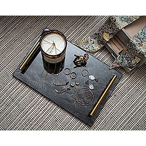 Star Dust x White Mist Natural Marble Vanity Tray with Gold Handles/Accents, Decorative Tray for Perfume Accessories, Countertop Decor for Bathroom & Kitchen; Pastry, Tapas & Dessert Serving Trays