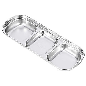 Stainless Steel Sier Sauce Dish Seasoning Dish Snack Plate Divided Food Dipping Bowl Kitchen Tableware for Salt Vinegar Sugar(3 Grids)