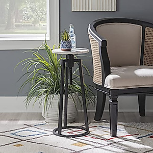 Powell White Marble Top Drink Industrial Style Black Metal Adjustable Height Base Muriel Side Table