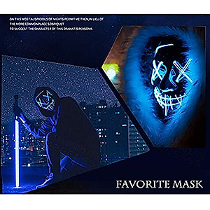 Halloween Mask LED Halloween Costume LED Glow Scary Light Up Masks for Festival Party (Blue)