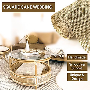 MINHKUST 16" Width Natural Square Rattan Cane Webbing Roll 8 Feet Length for Caning Projects | Pre-Woven Radio Mesh Cane Webbing Sheet for Furniture, Chair, Table, Ceiling (8 FEET)