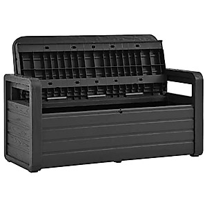vidaXL Patio Storage Bench Garden Outdoor Balcony Backyard Terrace Lounge Seating Furniture Cushion Pillow Box 52.2" Plastic Anthracite