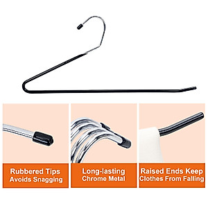 Fixwal Pants Hangers, 40 Pack, Black, 14 x 6.7 Inches, Anti-Rust Chrome Metal Pant Hangers, Non Slip Rubber Coating, Open Ended Design, Closet Storage Organizer
