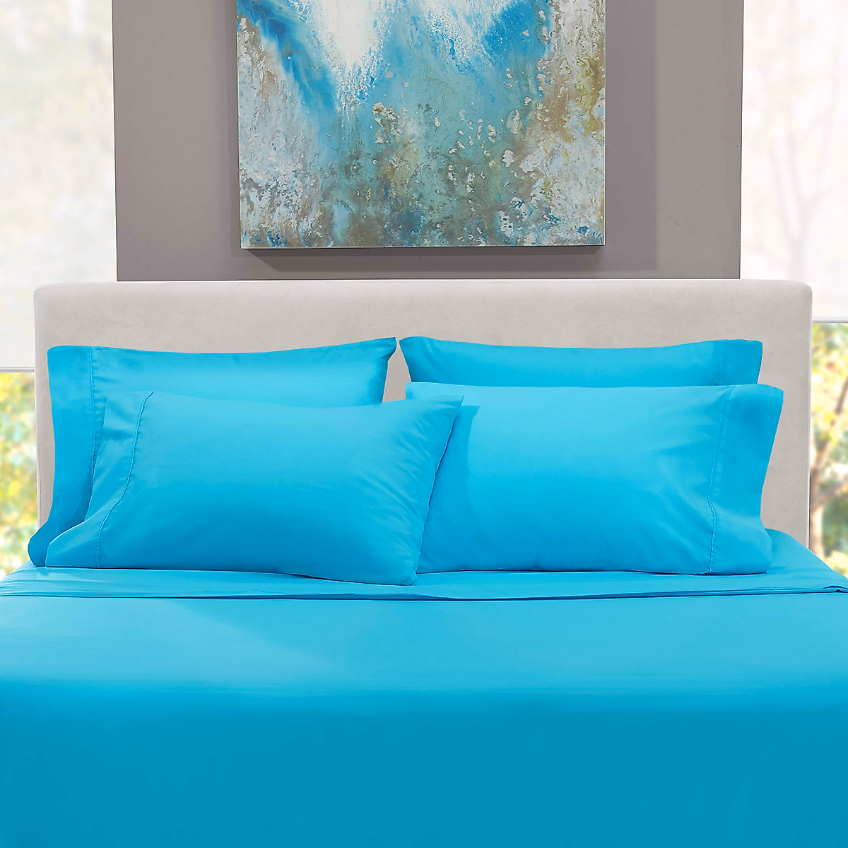 Hearth & Harbor Extra Deep Pocket Queen Sheets Sets - Fits Mattress 18-24 Inches - 6 Piece Queen Size Sheets - Beach Blue Sheets