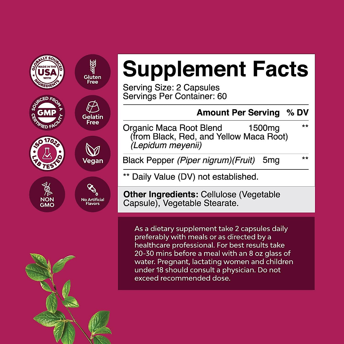Organic Maca Root Capsules for Women - Potent Herbal Supplement with Female Enhancing Blend of Red Yellow & Black Maca Root - Non-GMO Certified Vegan and Gluten-Free with No Artificial Colors - 120ct