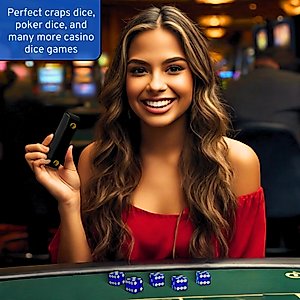 Luck Lab Grade AAA 19mm Casino Dice with Razor Edges and Matching Serial Numbers Set of 5 and Leather Dice Case, Blue