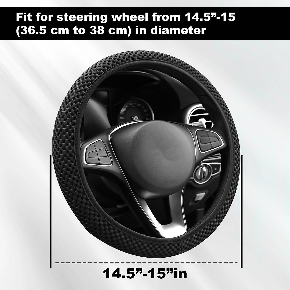 Elastic Stretch Steering Wheel Cover, 15 Inch Universal Anti-Slip Car Steering Wheel Cover for Auto Truck Van SUV, Warm in Winter and Cool in Summer, Odorless,Easy Carry (Black)