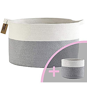 COMFY-HOMI 2pc Blanket Baskets Living Room 21''x21''x13.6'' Woven Rope Basket Laundry Hamper Baby Nursery Storage Organizer Laundry Baskets Bin XXXL Extra Large