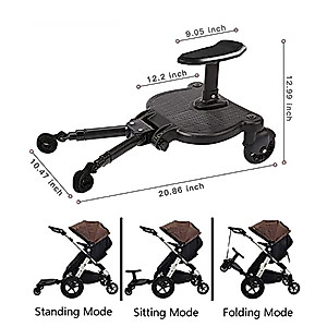 Universal Stroller Board Buggy Board with Detachable Seat, Stroller Glider Board Suitable for Most Brands of Strollers, Stroller Standing Board, Holds Children Up to 55lbs (Black)