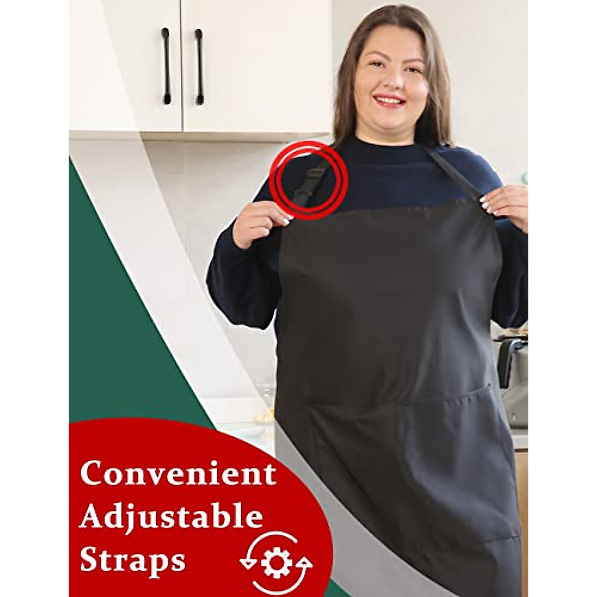 APRONNER Plus Size Aprons for Women with Pockets Durable Long Adjustable Bib Kitchen Cooking Black