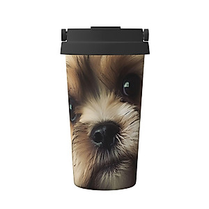 GTKSYNVE Reusable Coffee Mug with Lid and Handle, Little Dog Tumbler for Hot & Cold Drinks 16oz Stainless Steel Insulated Coffee Tumblers Double Wall Vacuum Thermal Cup