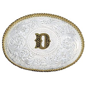 Montana Silversmiths Initial Silver Engraved Gold Trim Western Belt Buckle (D)