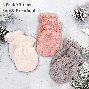 Zsedrut 3 Pairs Kids Winter Glove Fleece Lined Baby Girl Mittens Warm Toddler Boys Gloves (White+Gray+Pink, S)