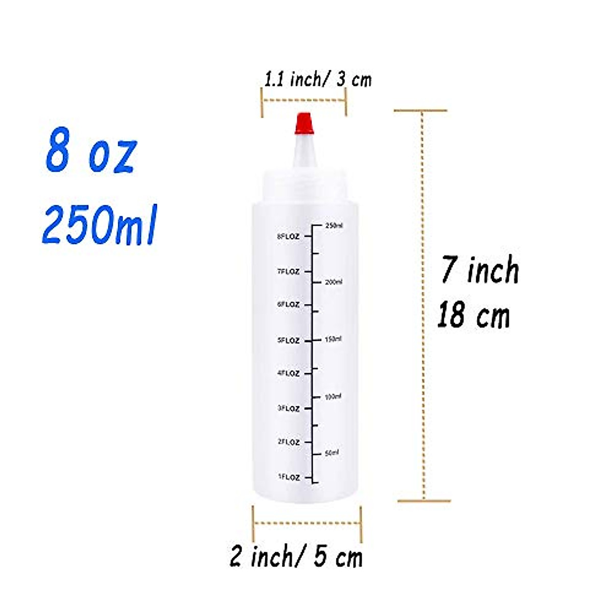 Haawooky 15 Pack 8oz Plastic Scale Squeeze Bottle,Clear Condiment Squeeze Bottles,Squirt Bottles with Red Tip Cap for Ketchup,BBQ,Sauces,Art and Crafts