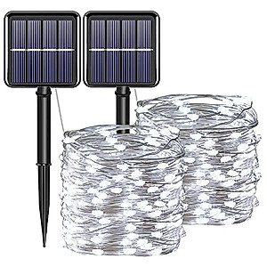 Solar Christmas String Lights Cool White Outdoor Waterproof 100 LED（2 Pack） 8 Modes Copper String Lights Fairy Lights for Valentine's Day Garden, Patio, Fence, Balcony, Outdoors(cool white 2pcs）