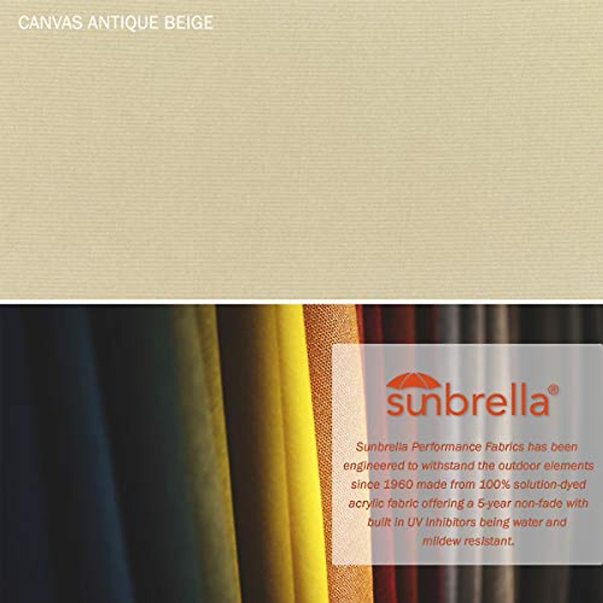 California Umbrella 6' Round Aluminum Market Umbrella, Crank Lift, Push Button Tilt, Bronze Pole, Sunbrella Antique Beige