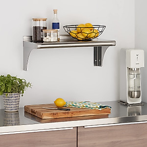TRINITY THA-3328 EcoStorage NSF Commercial-Grade Stainless Steel Wall Shelf for Kitchen, Garage, Pantry, Storage, 24” W x 12” D x 10” H