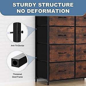 Dresser for Bedroom, Drawer Dresser Organizer Storage Drawers Fabric Storage Tower with 8 Drawers, Chest of Drawers with Fabric Bins, Steel Frame, Wood Top for Bedroom, Kids Room,Closet, Entryway