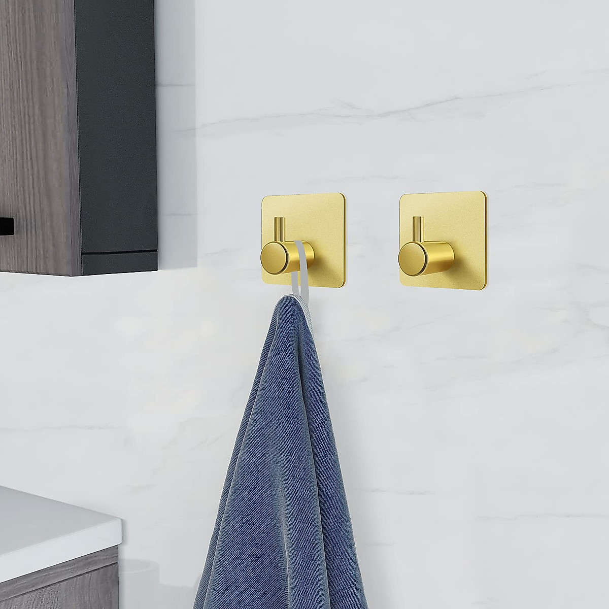 VAEHOLD Gold Adhesive Hooks, Heavy Duty Wall Hooks Waterproof Aluminum Hooks for Hanging Coat, Hat, Towel, Robe, Key, Clothes, Towel Hook Wall Mount for Home, Kitchen, Bathroom, Office (6 Pack