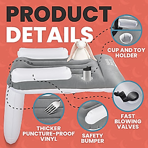 Toddler Airplane Bed - Inflatable Airplane Bed for Kids with Blanket & Neck Pillow Included - Fits All Seats, with Cup Holder - Comfortable and Durable - Easy to Inflate Deflate and Clean
