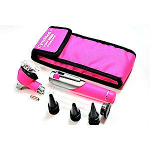 Premium Student Home Use Led Bright Light Ent Diagnostic Otoscope Pocket Size Pink Plus Alligator Ear Nose Forceps Plus 1 Extra Replacement Bulb Plus 10 Speculas Cynamed