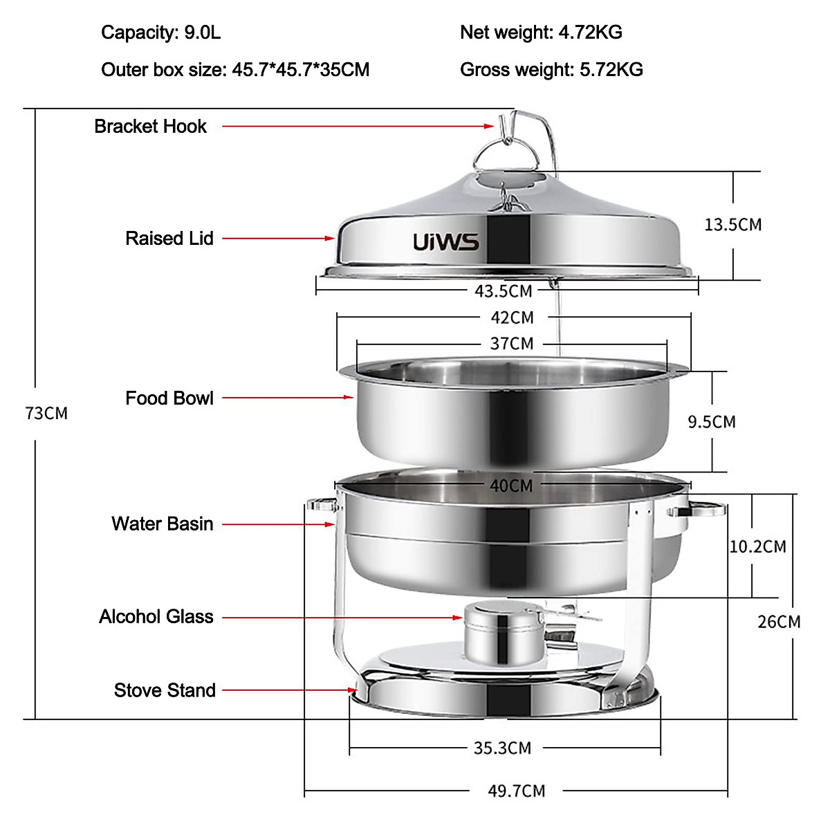 ZHIRCEKE Stainless Steel Chafing Dish Buffet Set, Buffet Servers and Food Warmers with Hanger, Water Trays & Food Pans for Parties Buffets,Gold,9L