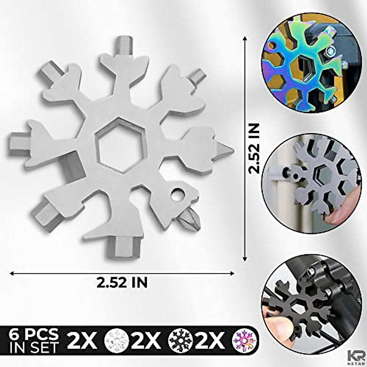 6Pcs Snowflake Multitool Keychain Screwdriver - Pocket Screwdriver Keychain Bottle Opener Keychain Multitool Key Can Opener - Snowy Portable 18-in-1 Stainless Steel Snowflake Multi-Tool for Men