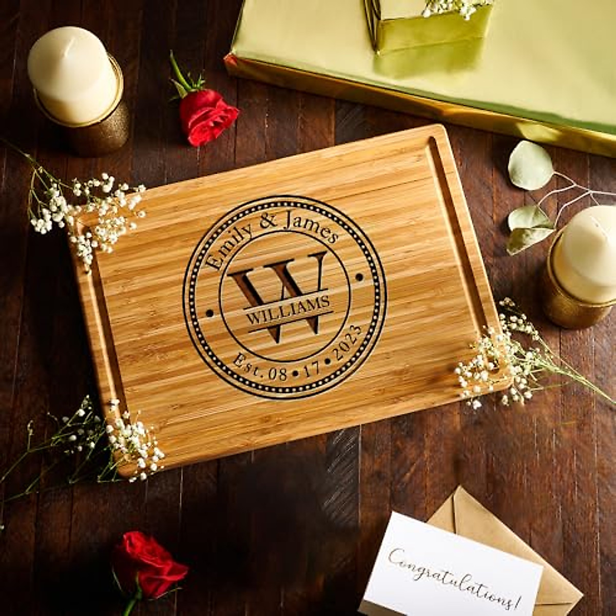 Personalized Wedding Cutting Board - Custom Monogram Engraved Charcuterie Board, Bridal Shower Registry Gift Ideas - 50th Anniversary Gift for Her, USA Hand Crafted