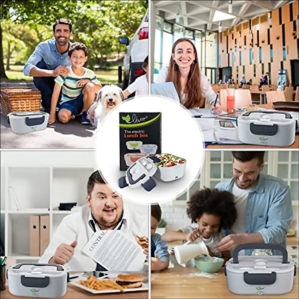 Vovoir Electric Heating Lunch Box 60W 110V/12V/24V 3 in 1 Portable Food Warmer Lunch Heater for Car Truck Home Work,Heated Lunch Boxes for Adults-Leak Proof,Removable Stainless Steel Food Container