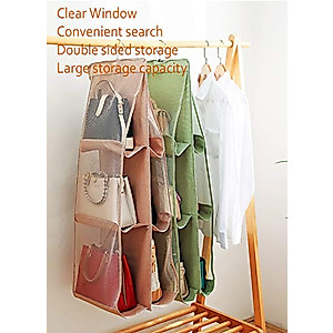 AARAINBOW 2 Pcs Hanging Handbag Organizer 6 Pockets Wardrobe Purse Hanger Closet Space Saving Purse Organizers Breathable Handbag Storage Organizer, Washable, 37 L x 13.8W (Gray+Green)