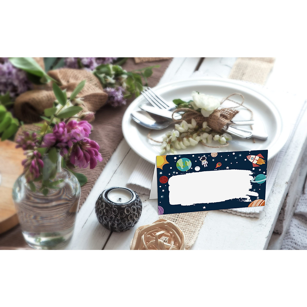 Place Cards for Wedding, Birthday Or Party, Outer Space, Uninerse Filled-In Name Place Cards, Foldover Seating Table Cards, 25 Pack, Folds into 3.5 * 2 Inches (zuoweika-A033)