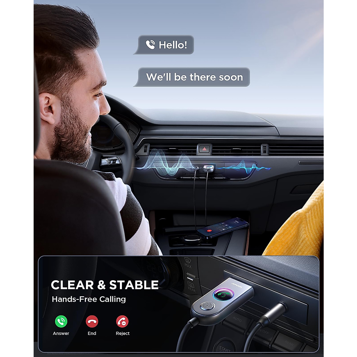 JOYROOM Bluetooth 5.3 Car Adapter [ENC Noise Cancellation] AUX Bluetooth Receiver for Car 3.5mm Jack Kit with Built-in Microphone Aux Input for Car Speaker/Hands-Free Call/Home Stereo/Wired Headphones