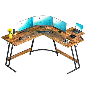 Devoko L Shaped Gaming Desk Computer Desk 51” Office Corner Desk with Monitor Stand Home Gaming Writing Study Table Workstation for Small Space (Rustic Brown)