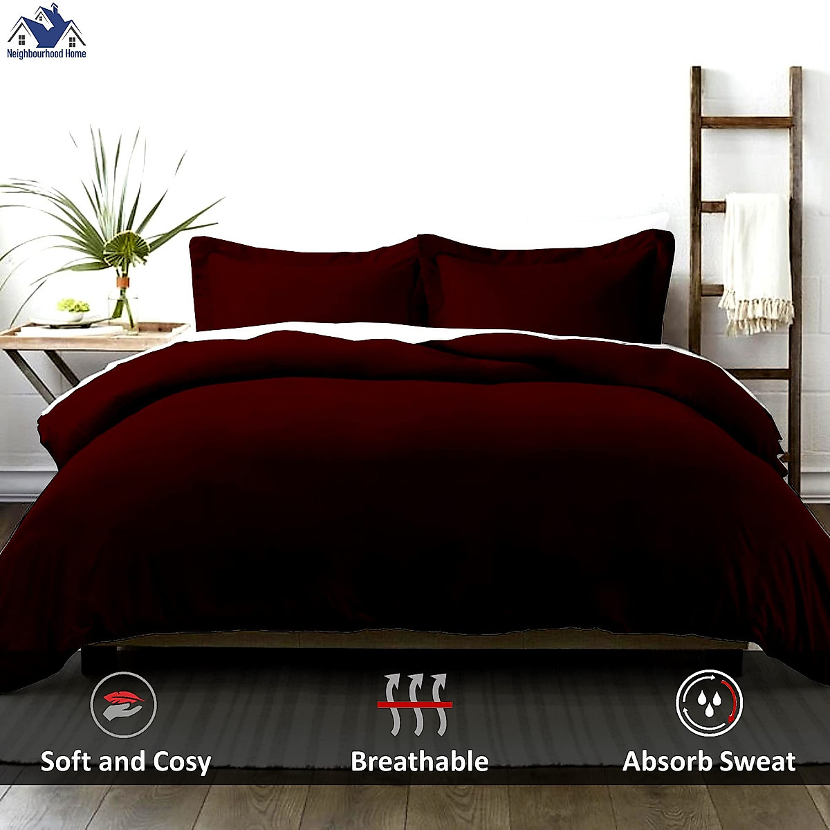 True-Luxury 400-Thread Count 100% Egyptian Cotton 3 Piece Duvet Cover Set King (104"x90") Zipper Closure Hotel Quality, Long Staple Egyptian Cotton Sateen Weave Easy Care - [King-Wine Solid]