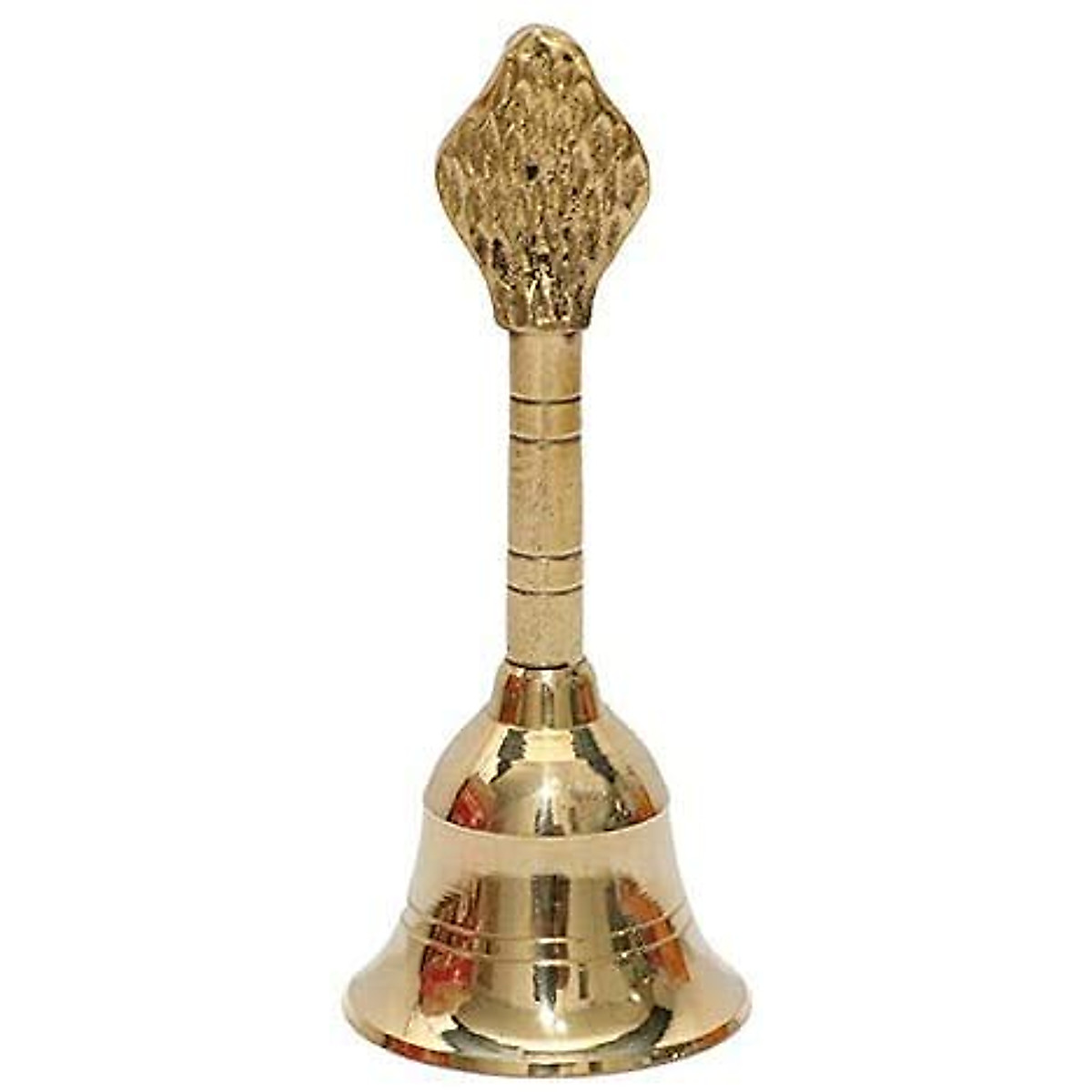 Shubhkart 3.5" Inches Polished Brass Handcrafted Hand Held Small Service Bell/Pooja Bell/Naag Ghanti