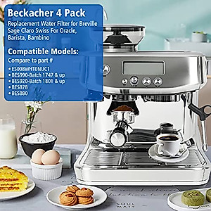 4 Pack Breville Water Filters, Compatible with Breville BES880 Barista Touch, BES990 BES980 Oracle Touch and BES878 BES920 Bambino ClaroSwiss Sage Espresso coffee Machine