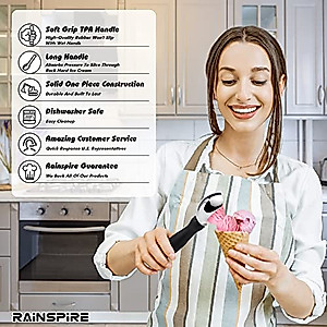 Rainspire Ice Cream Scoop Stainless Steel with Comfortable Handle, Ice Cream Scooper Heavy Duty, Ice Cream Spade Great for Spooning Frozen Hard Gelato and Sorbet, Cookie Dough, Melon, Black