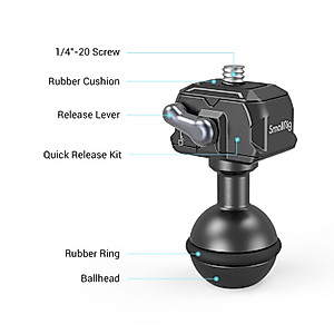 SmallRig Quick Release Ballhead with 1/4" Screw, Drop-in HawkLock Ball Head Clamp for Magic Arm Clamp, Quick Release for Field Monitor, Camera, Light, Max Load of 5kg, Aluminum Alloy - 3600