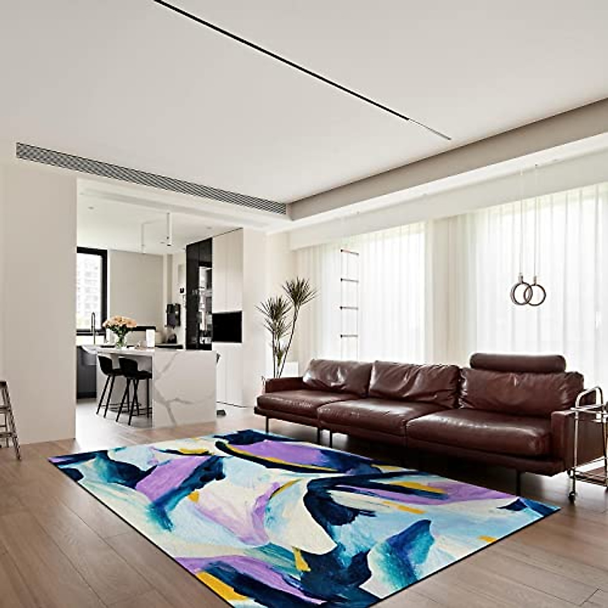 Purple Blue Gradient Graffiti Area Carpet, Modern Art Aesthetic Design Decorative Rug, Washable Rug Non-Slip Breathable Durable Portable Suitable for Living Room Bedroom Boy Girl6 x 8ft