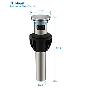 Hibbent 2 Pack Metal Bathroom Sink Drain with Overflow, Pop Up Drain with Detachable Stopper, Stainless Steel Vessel Lavatory Vanity Sink Drain Stopper, Anti-Clogging Drain Strainer, Chrome