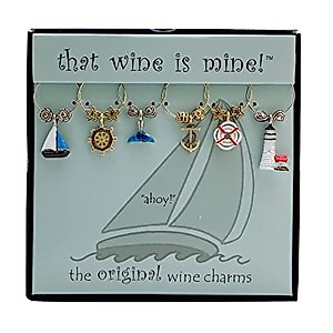 Wine Things 6-Piece Wine Charms/Wine Glass Tags/Drink Markers for Stem Glasses, Wine Tasting Party (Ahoy!)