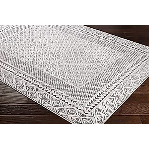 BoutiqueRugs Burdette Farmhouse Black and White Soft Neutral Area Rug - Boho Oriental Medallion Area Carpet for Bedroom, Living Room, Dining Room - Charcoal, Black, Cream - 5'3" Round Rug