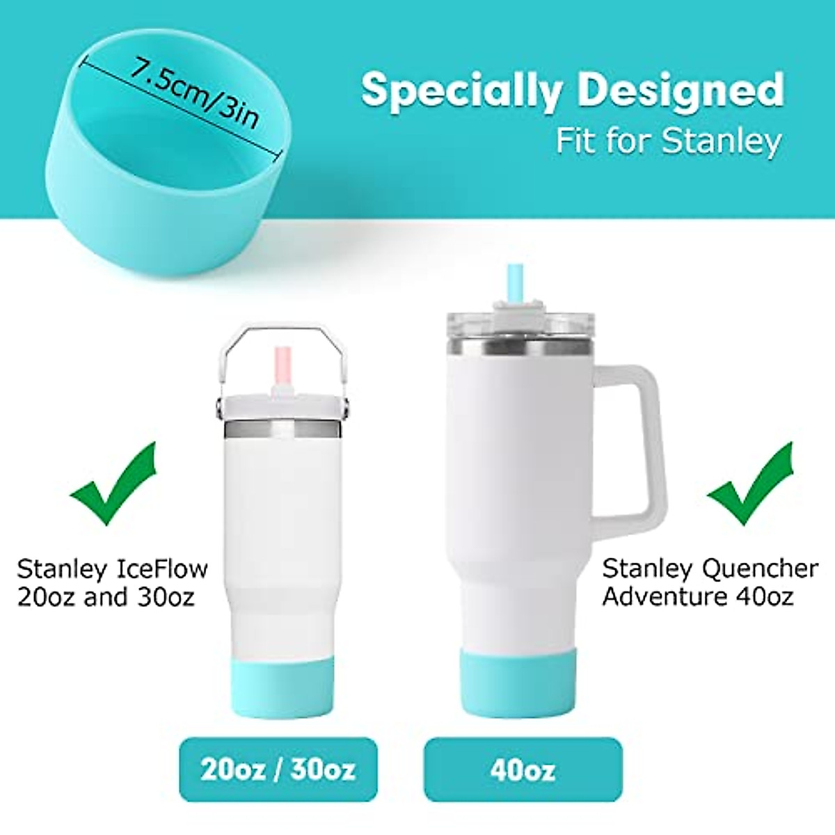6 Pack Silicone Replacement Straws for Stanley Adventure Quencher 40oz Travel Tumblers, Reusable Straw with 2 Silicone Bumper Boot for Stanley, Compatible with Stanley 40oz Cup Accessories, BPA Free