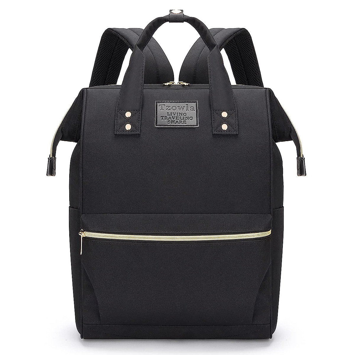 Tzowla Laptop Backpack for Women, Carry on Backpack, Durable Water Resistant, Light Weight, Reinforced Edges and Steel Frame, Metal Zippers, Travel, School, Black, 13.3 Inch