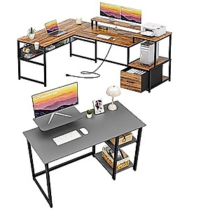 GreenForest Computer Desk with Monitor Stand L Shaped Desk with Drawers