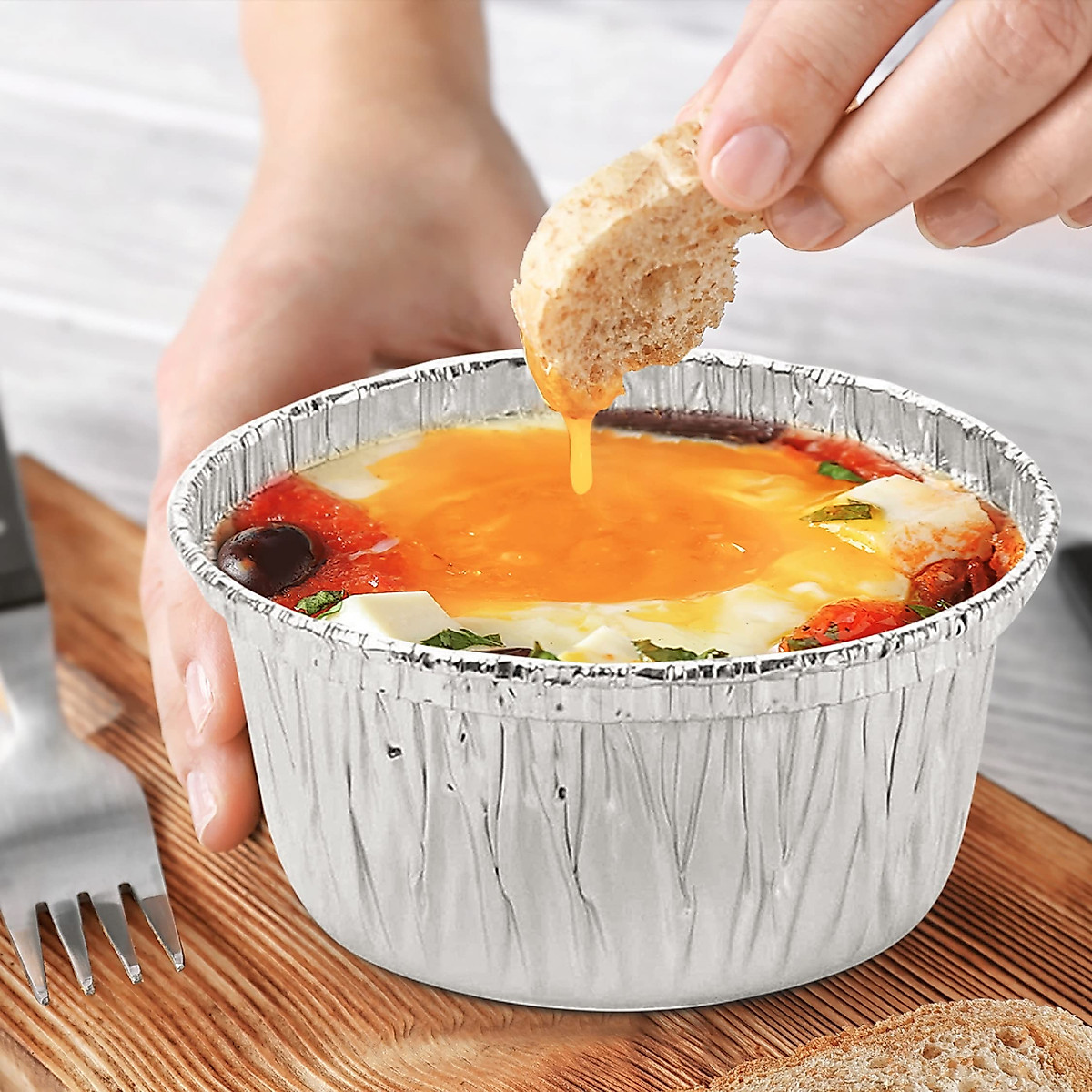 Pack of 100 Ramekins, American-Made 4 oz Aluminum Foil Utility Cups - Perfect for Baking, Cooking, and Serving