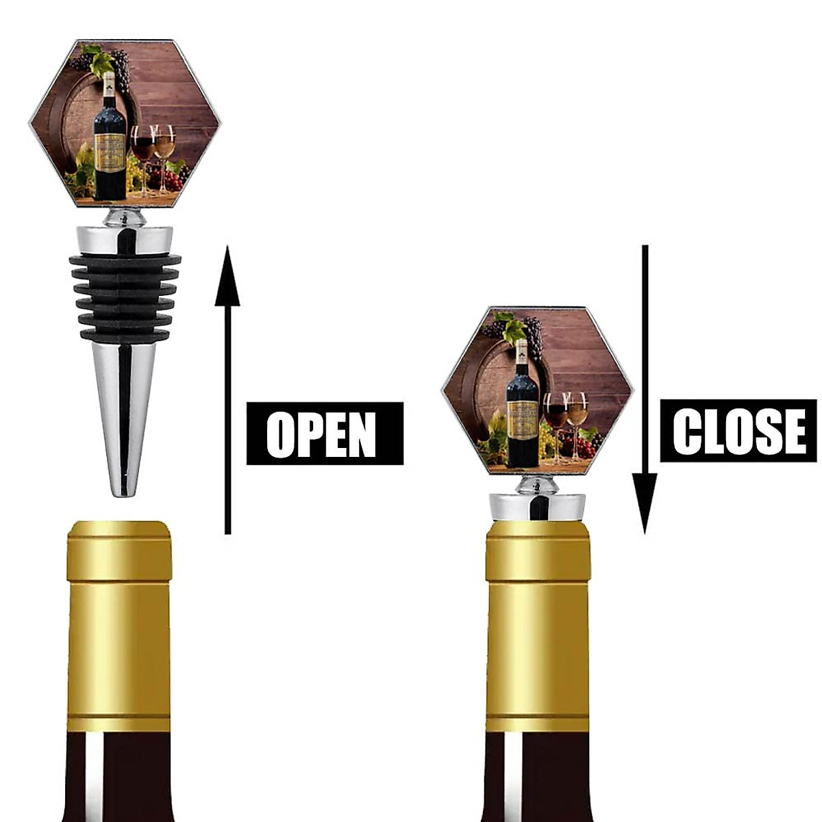 2 Pack Sublimation Blank Wine Bottle Stoppers, Reusable Wine Stoppers Aluminum Heat Transfer Red Wine Stoppers DIY Blank Wine Accessories for Gift, Bar, Party, Wedding(Hexagon)